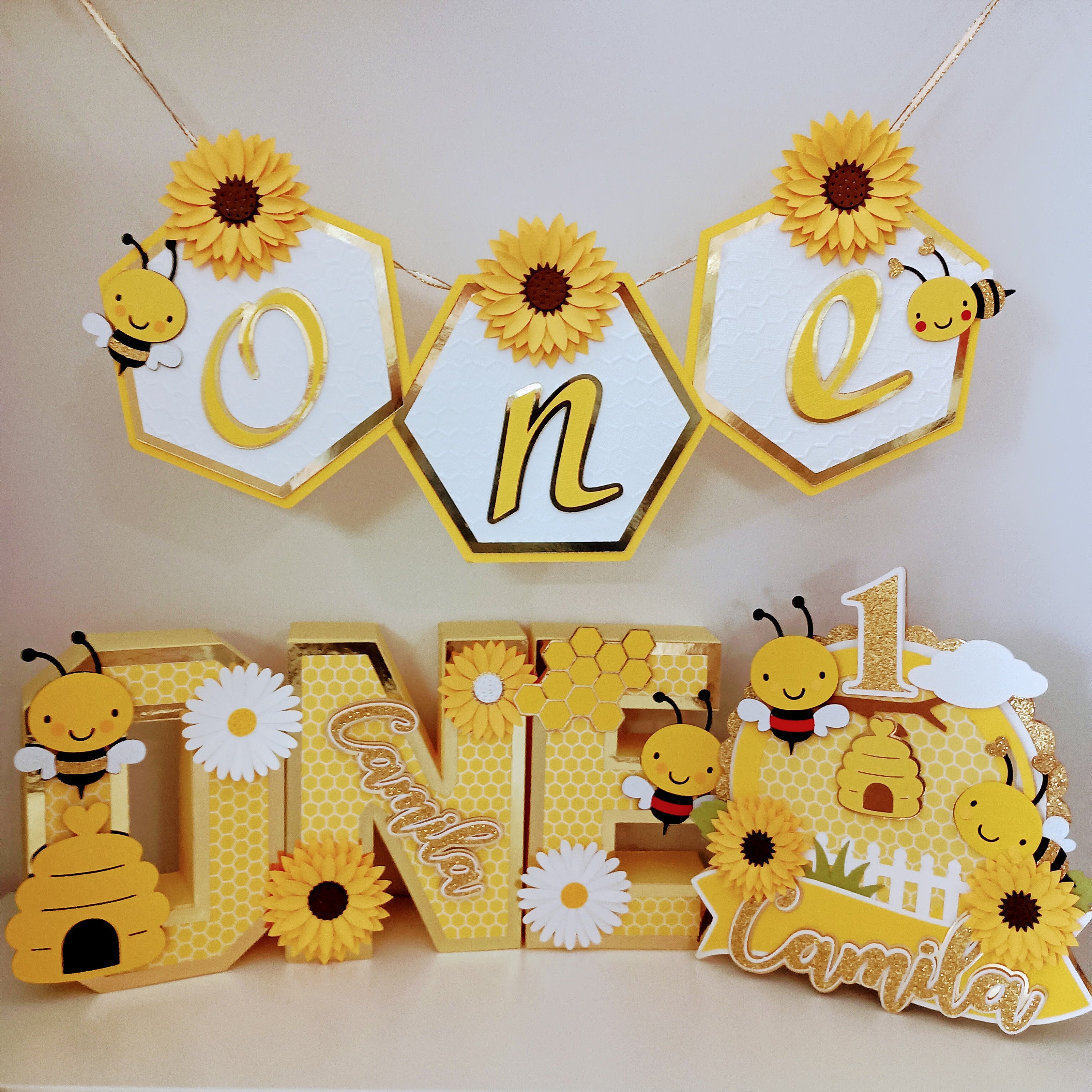 Bee Cake Topper, 3D Bee Letters, Personalized Bee Cake Topper, Bee ...