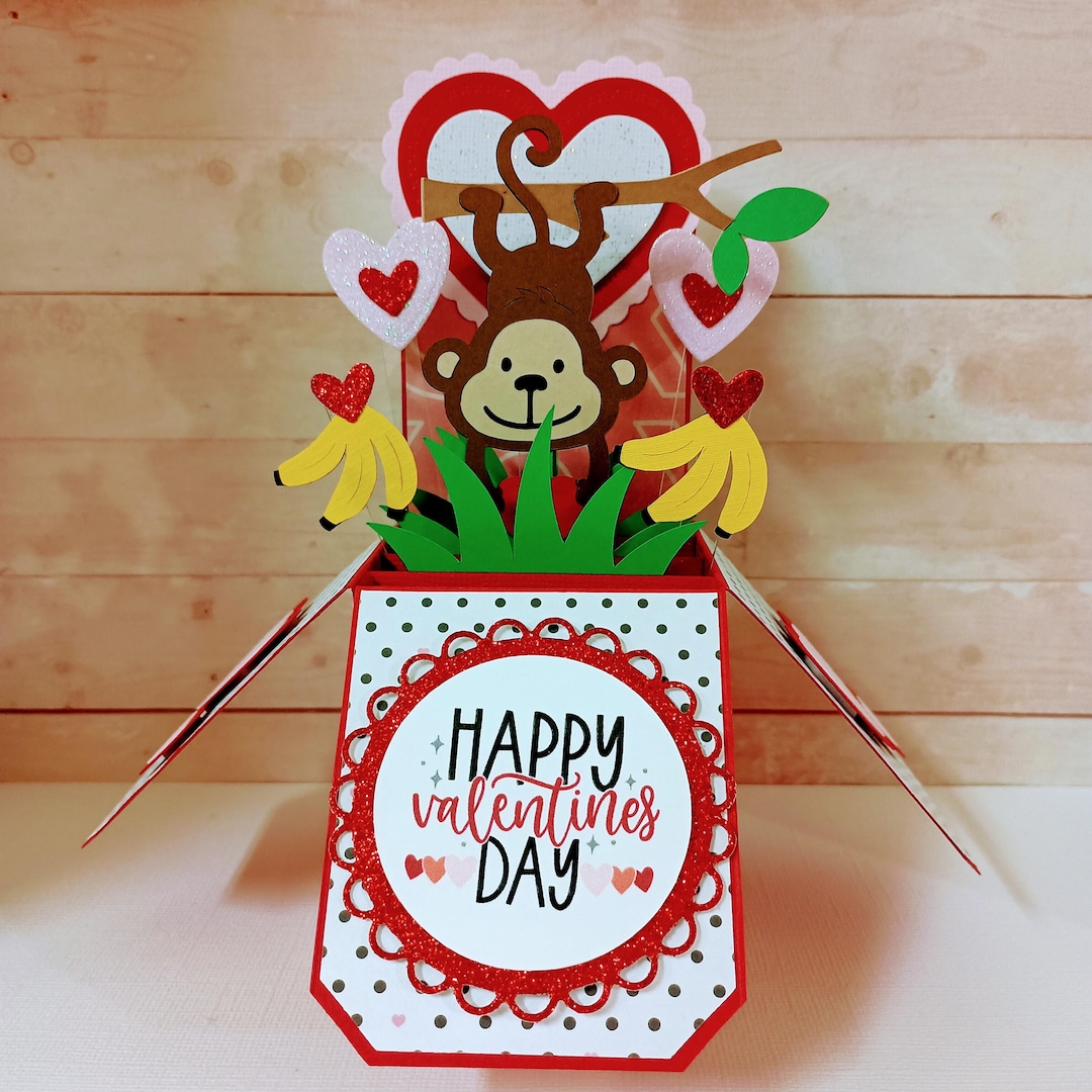 Handmade Monkey Valentine's Day Card: 3D Pop up Box Card - Etsy