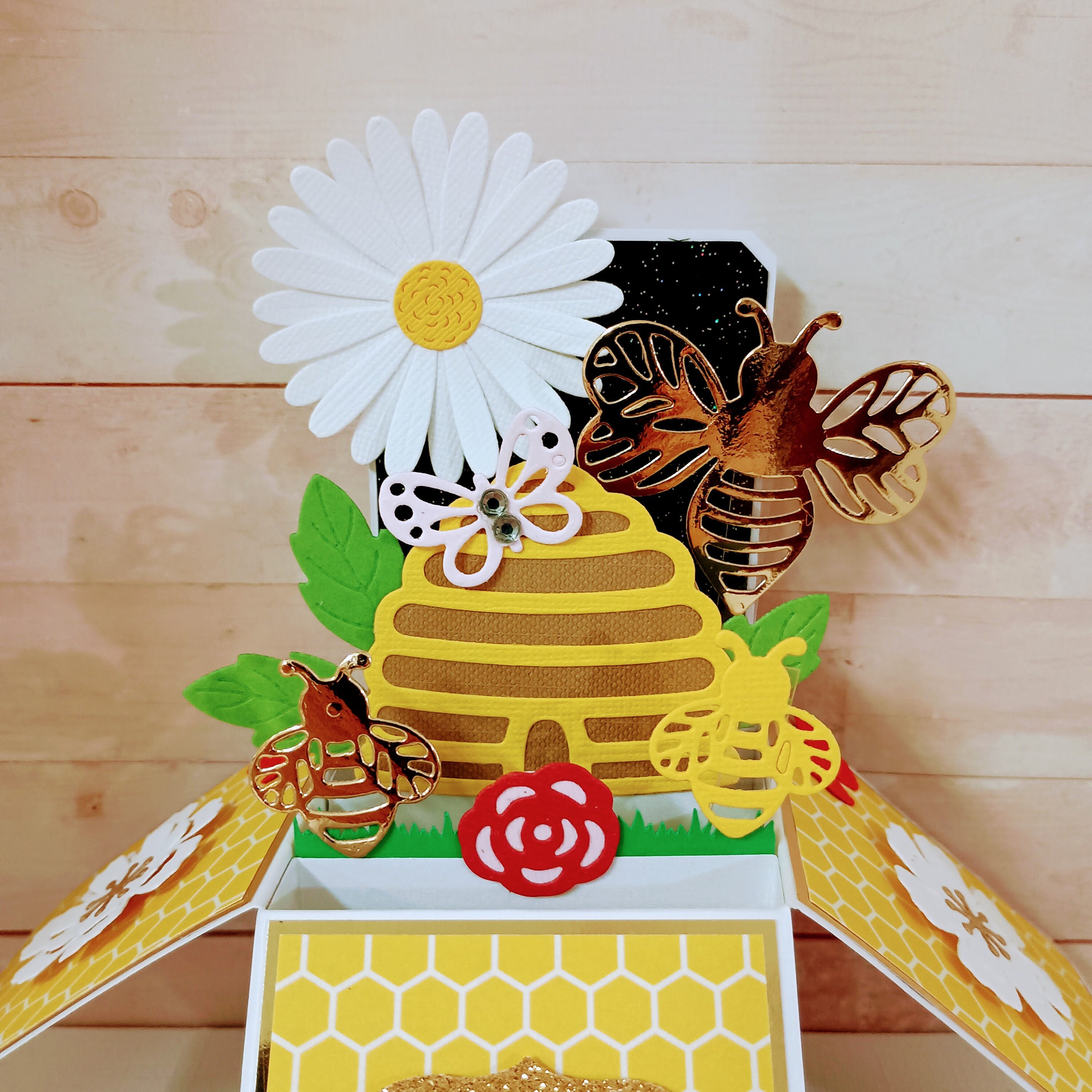 Happy Birthday Card, Bee Box Card, Handmade 3D Box Pop up Greeting Card ...