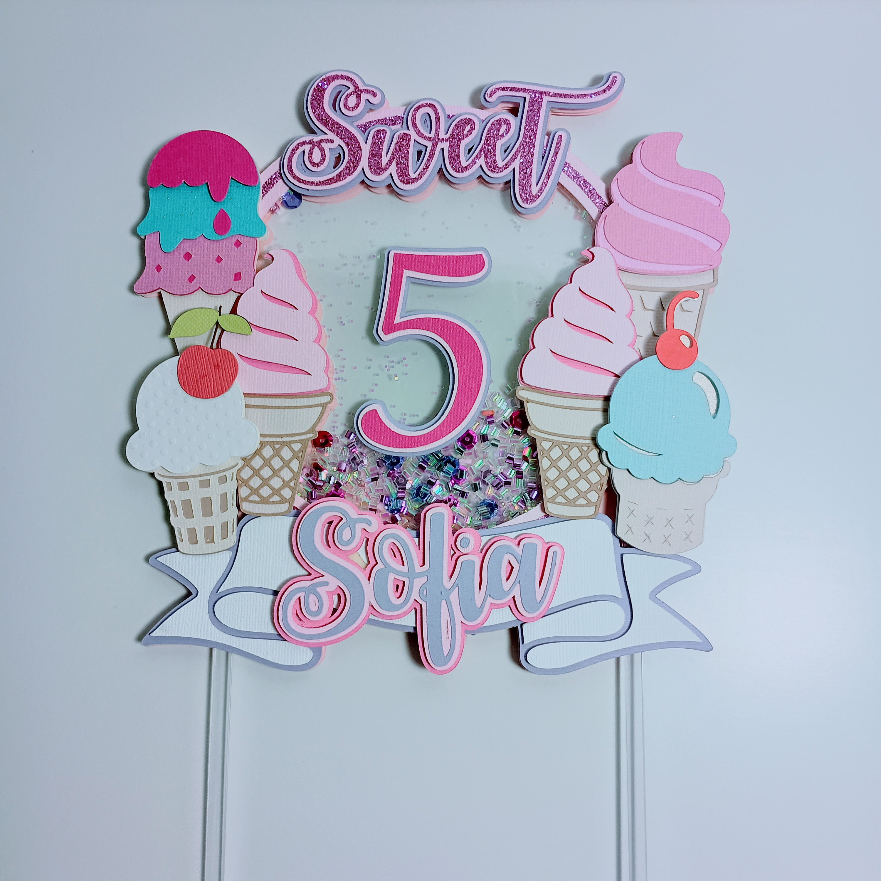 Ice Cream Cake Topper, 3D Shaker Cake Topper, Personalized Cake Topper ...