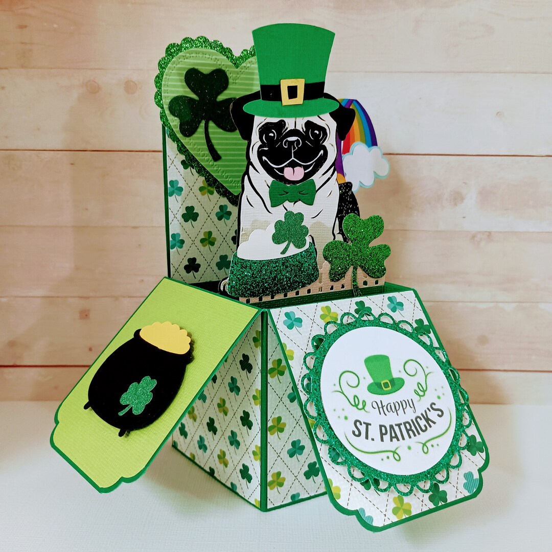 St. Patrick's Day Card, Pug Box Card, Pug Card, St Patrick's Day Pug ...