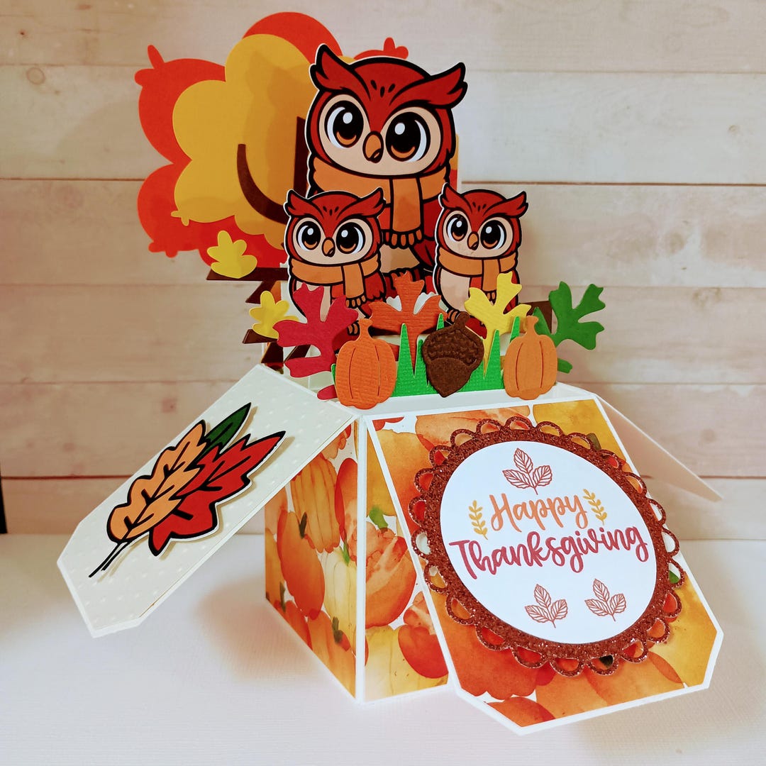 Handmade Thanksgiving Card: Three Owls 3D Pop up Box Card - Etsy
