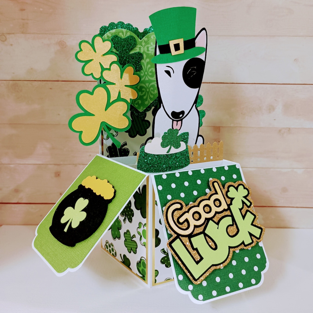 St. Patrick's Day Card, Bull Terrier Box Card, St. Patrick Bull Terrier ...