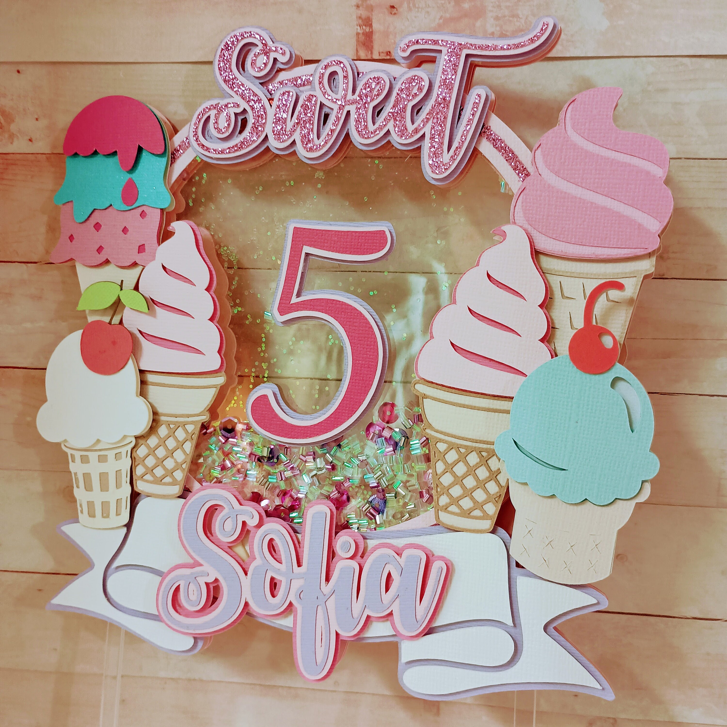 Ice Cream Cake Topper, 3D Shaker Cake Topper, Personalized Cake Topper ...