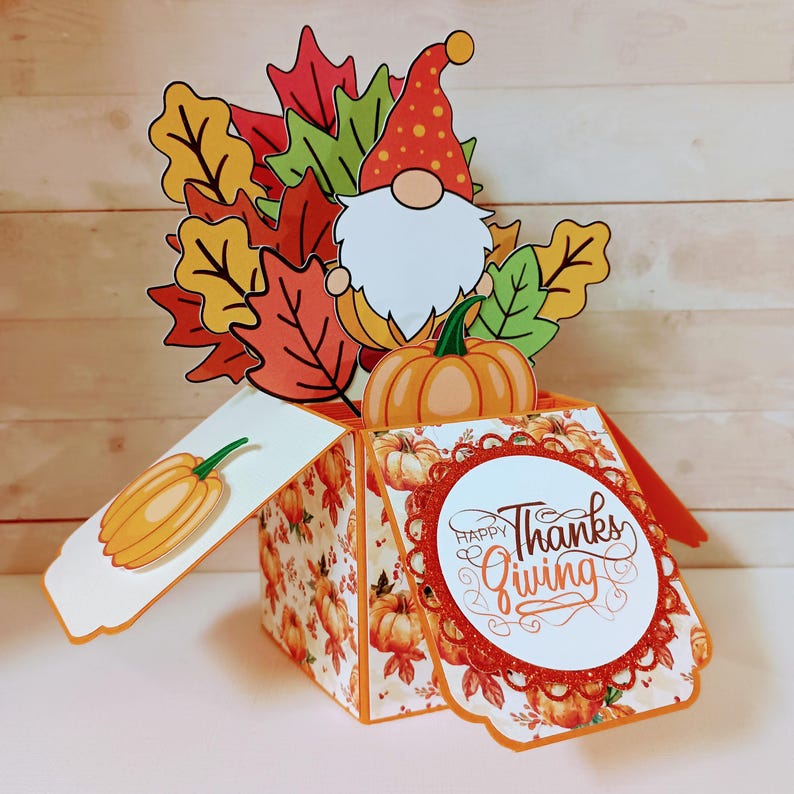 Happy Thanksgiving Card, Gnome Box Card, Handmade 3D Box Pop up ...