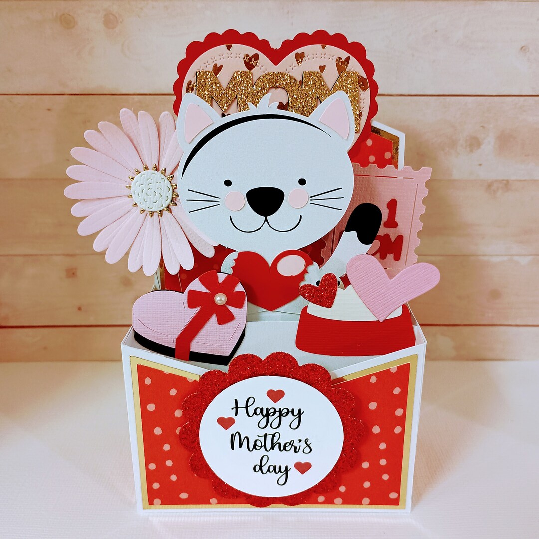 Happy Mother's Day Card, Cat Card, Mother's Day Cat Card, 3D Box Cat ...