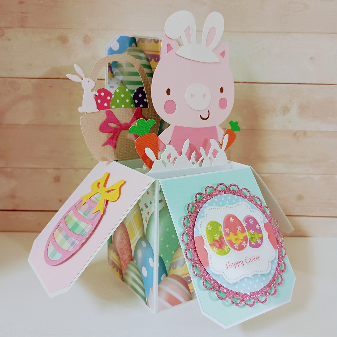 Happy Easter Card, Pig Card, Box Card, Easter Pig 3D Card, Handmade 3D ...