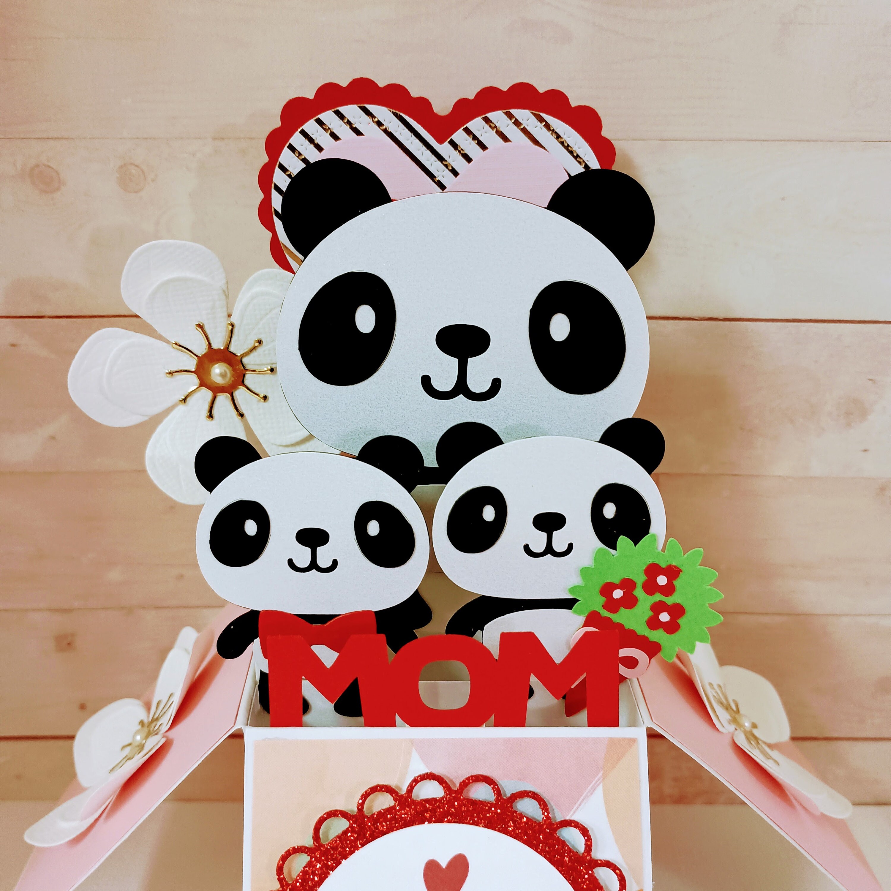 Mother's Day Card, Panda Mother's Day Pop up Card, Pandas, Handmade 3D Box Pop up Greeting Card ...