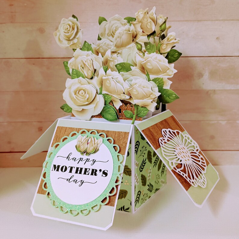Mother's Day Card, White Roses Mother's Day Pop up Card, White Roses ...