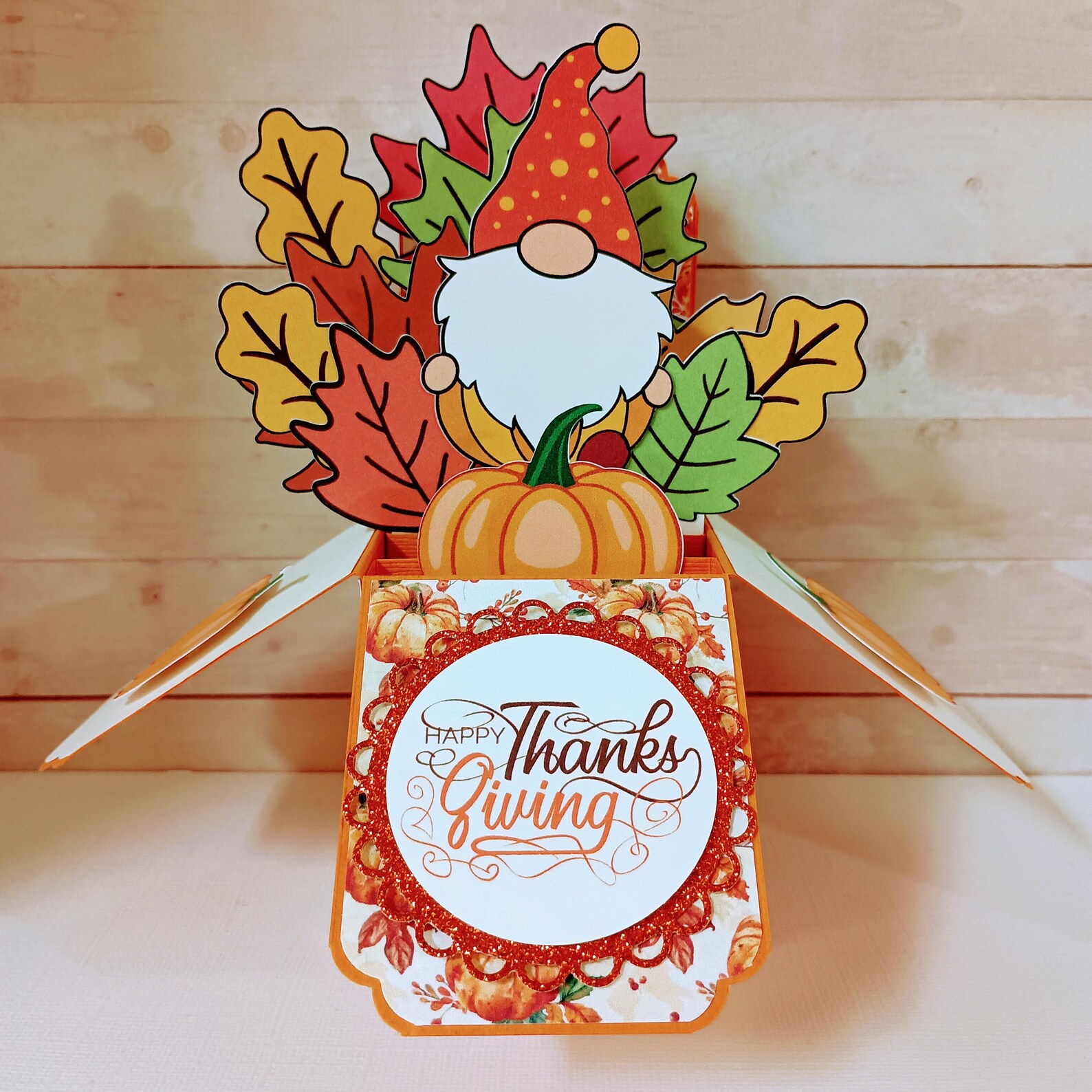 Happy Thanksgiving Card, Gnome Box Card, Handmade 3D Box Pop up ...