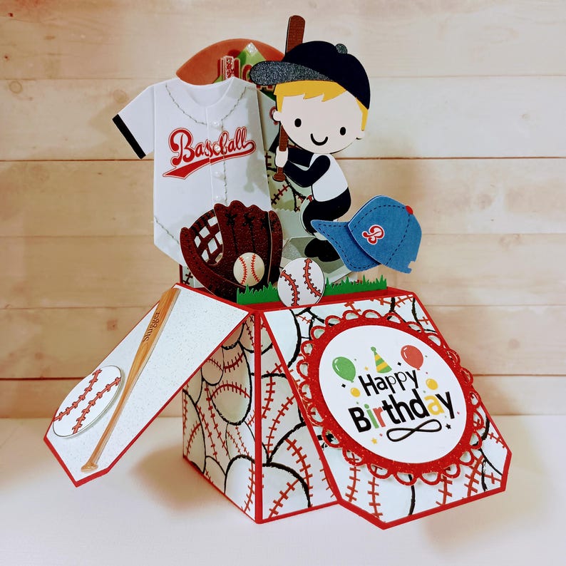 Baseball Pop up Card, Happy Birthday Card, Box Card, Baseball Handmade ...
