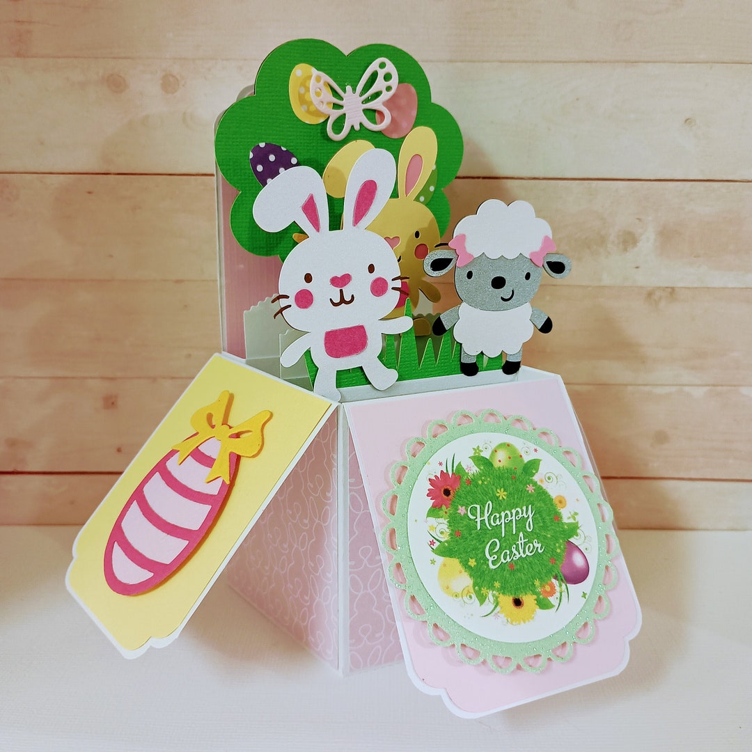 Easter Card, Bunny & Lamb Card, Box Card, Easter Bunny and Lamb 3D Card ...