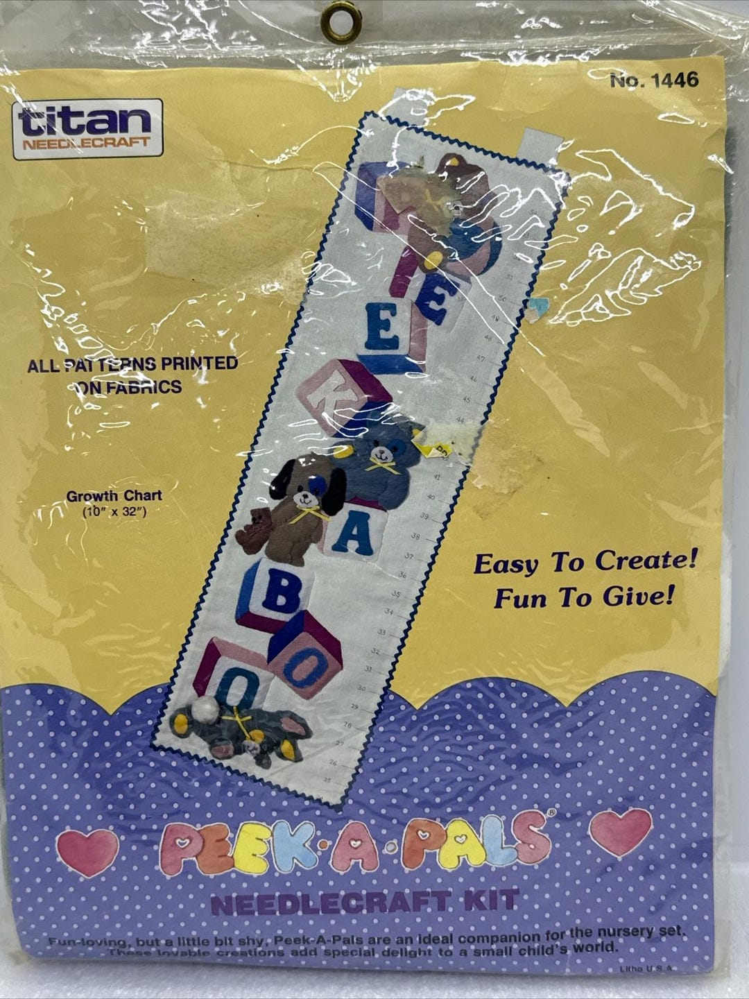 1987 Embroidery Growth Chart by Titan Needlecraft - Peek-a-pals Fabric ...