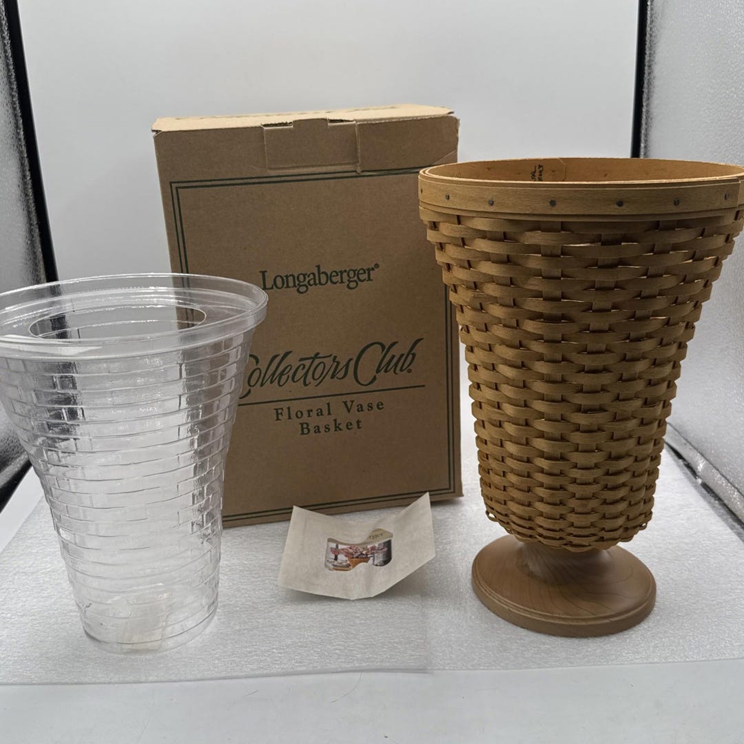 Longaberger 2003 Collectors Club Floral Vase Basket With Protector, Box ...