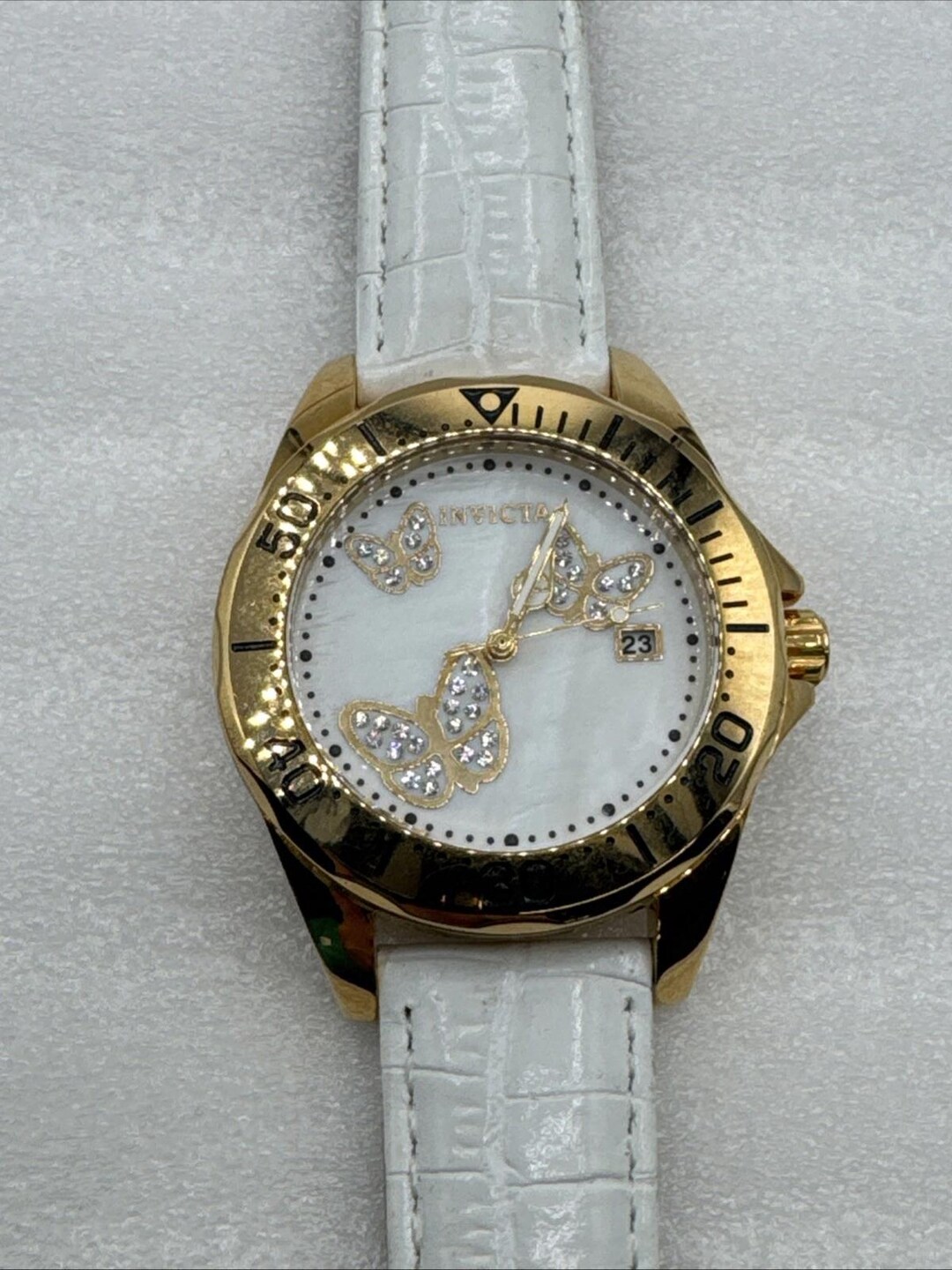 Invicta Watch Butterfles Fiery Sun Wildflower Trinite White Leather ...