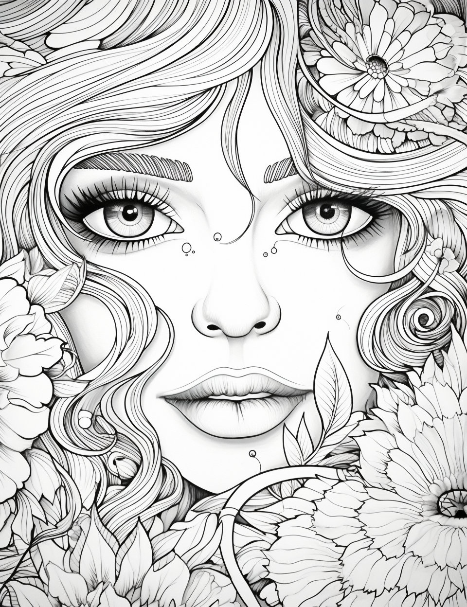 Woman's Face Coloring Page for Relaxing 12 Pages - Etsy