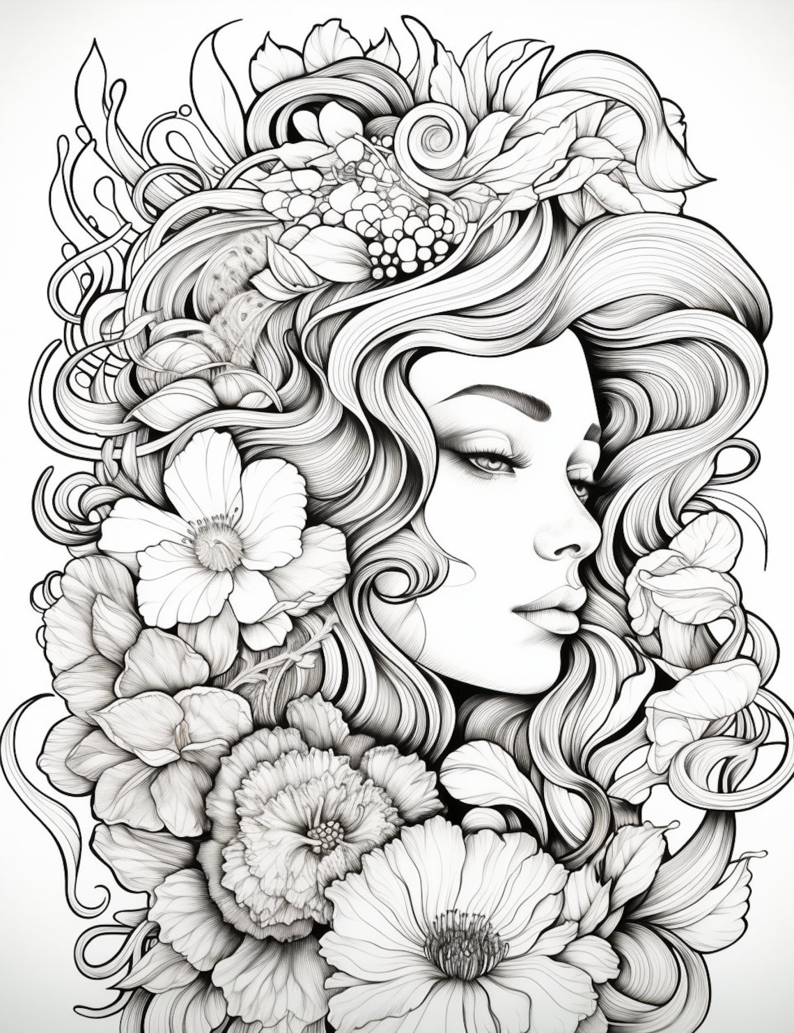 Woman's Face Coloring Page for Relaxing 12 Pages - Etsy
