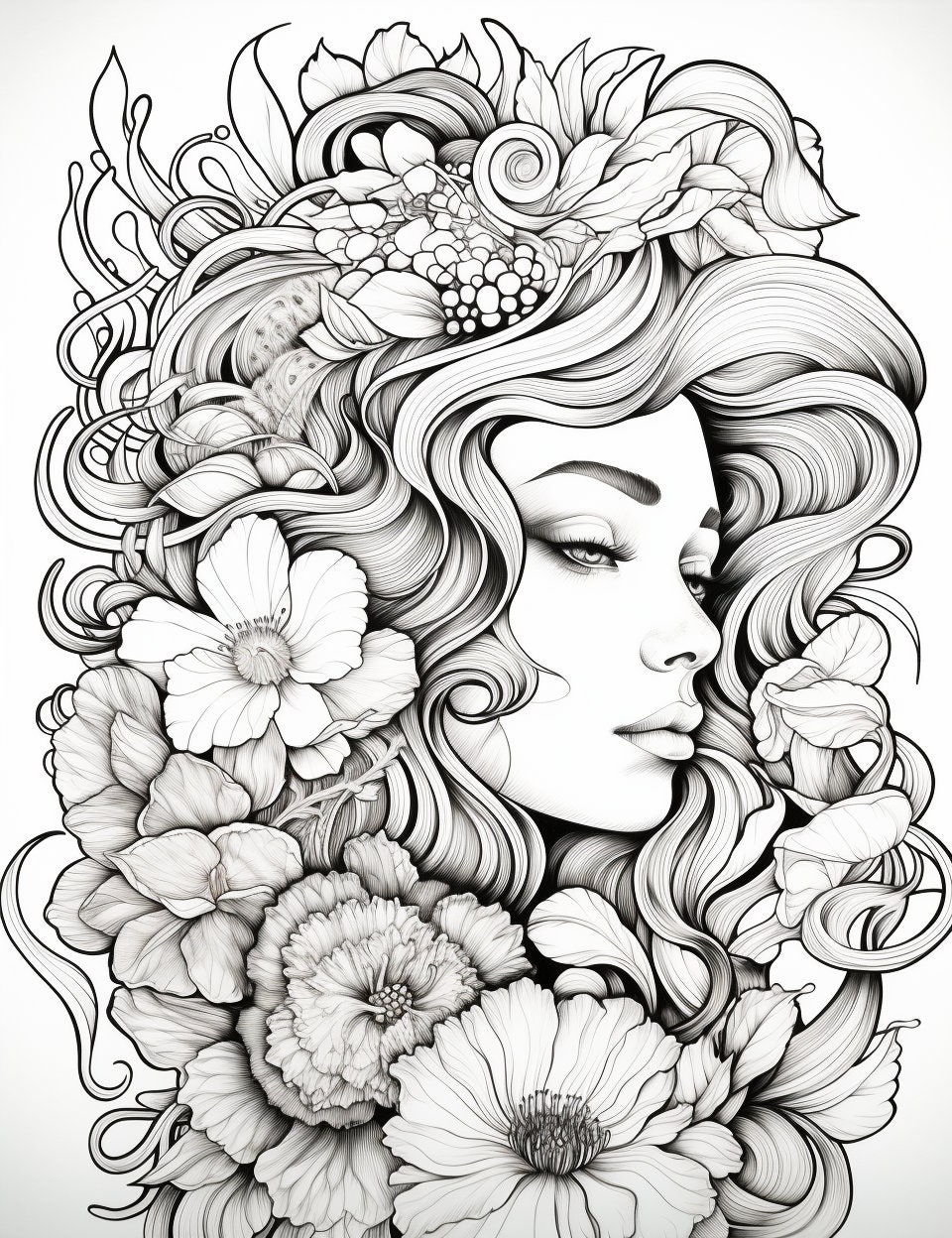 Woman's Face Coloring Page for Relaxing 12 Pages - Etsy