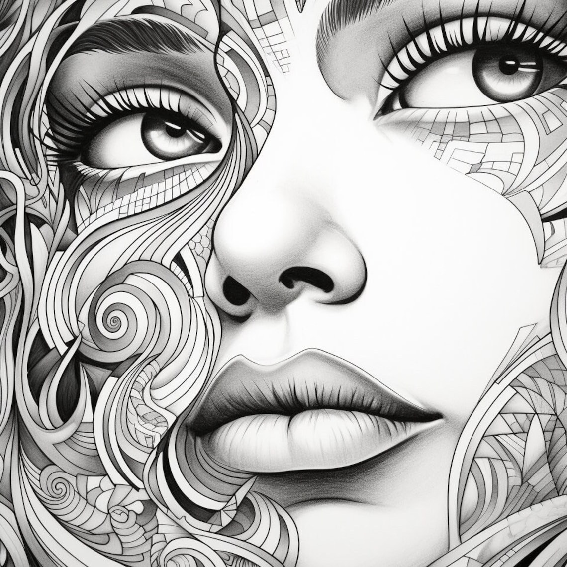 Woman's Face Coloring Page for Relaxing 12 Pages - Etsy