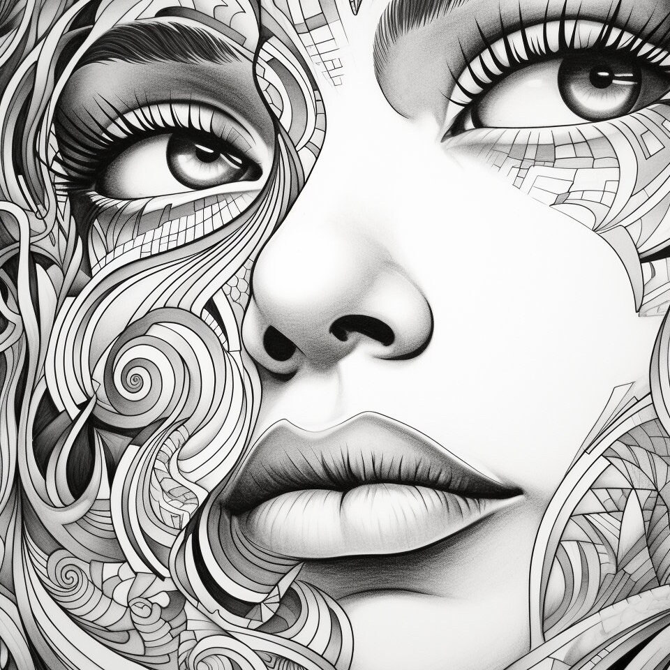 Woman's Face Coloring Page for Relaxing 12 Pages - Etsy