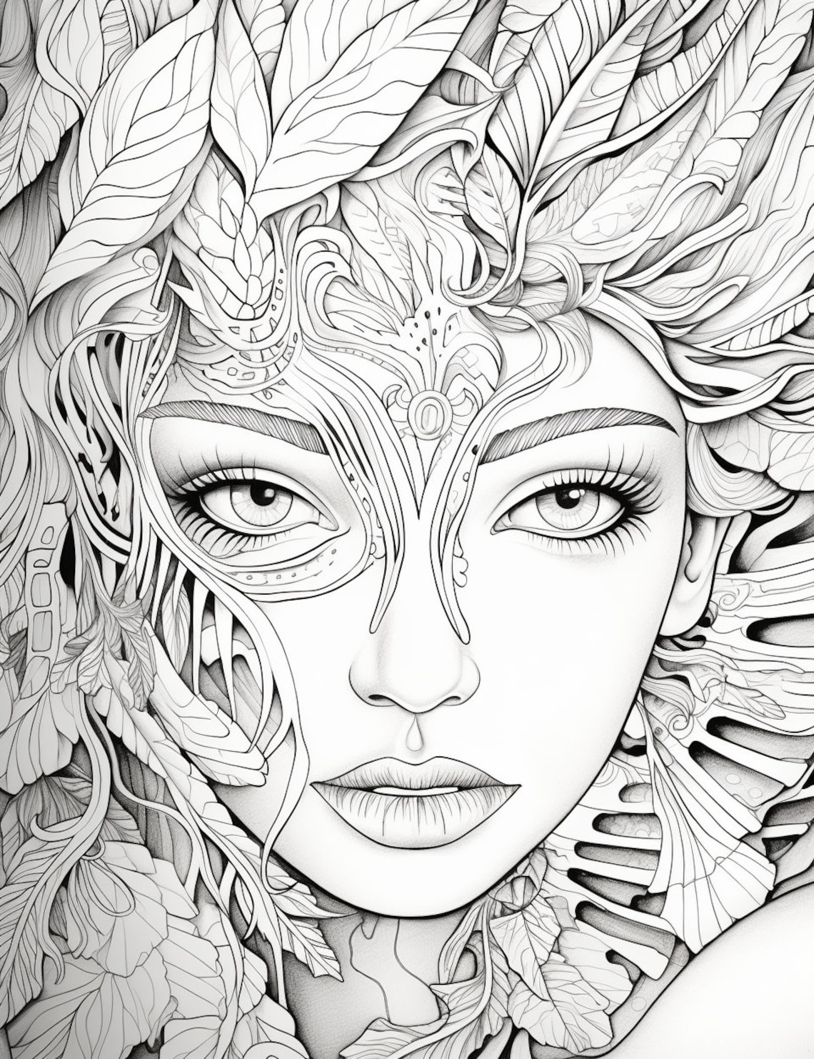 Woman's Face Coloring Page for Relaxing 12 Pages - Etsy