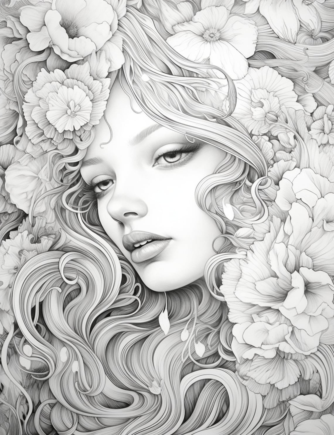 Woman's Face Coloring Page for Relaxing 12 Pages - Etsy