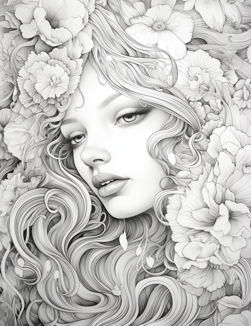 Woman's Face Coloring Page for Relaxing 12 Pages - Etsy