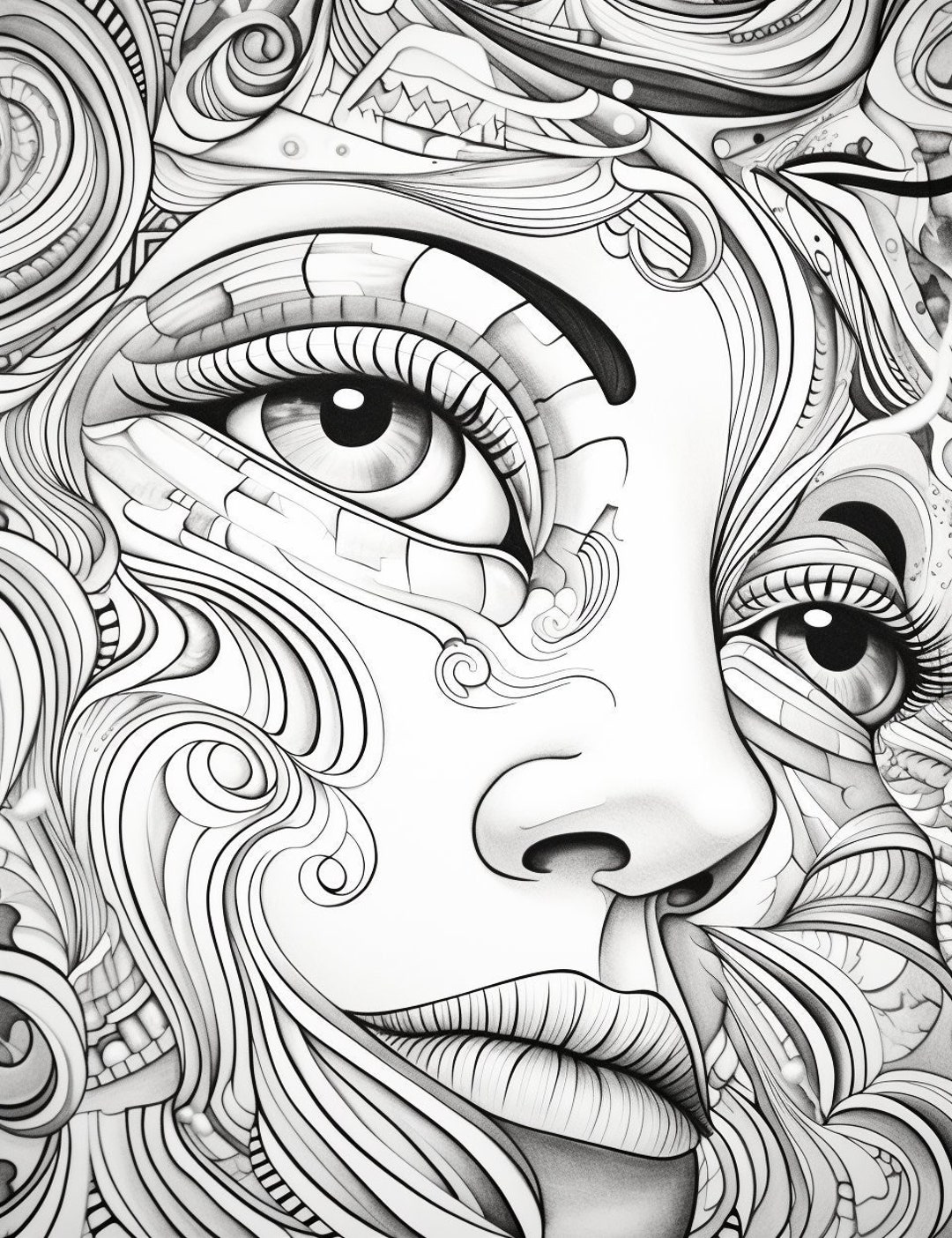 Woman's Face Coloring Page for Relaxing 12 Pages - Etsy