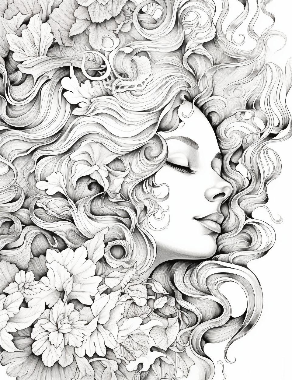 Woman's Face Coloring Page for Relaxing 12 Pages - Etsy