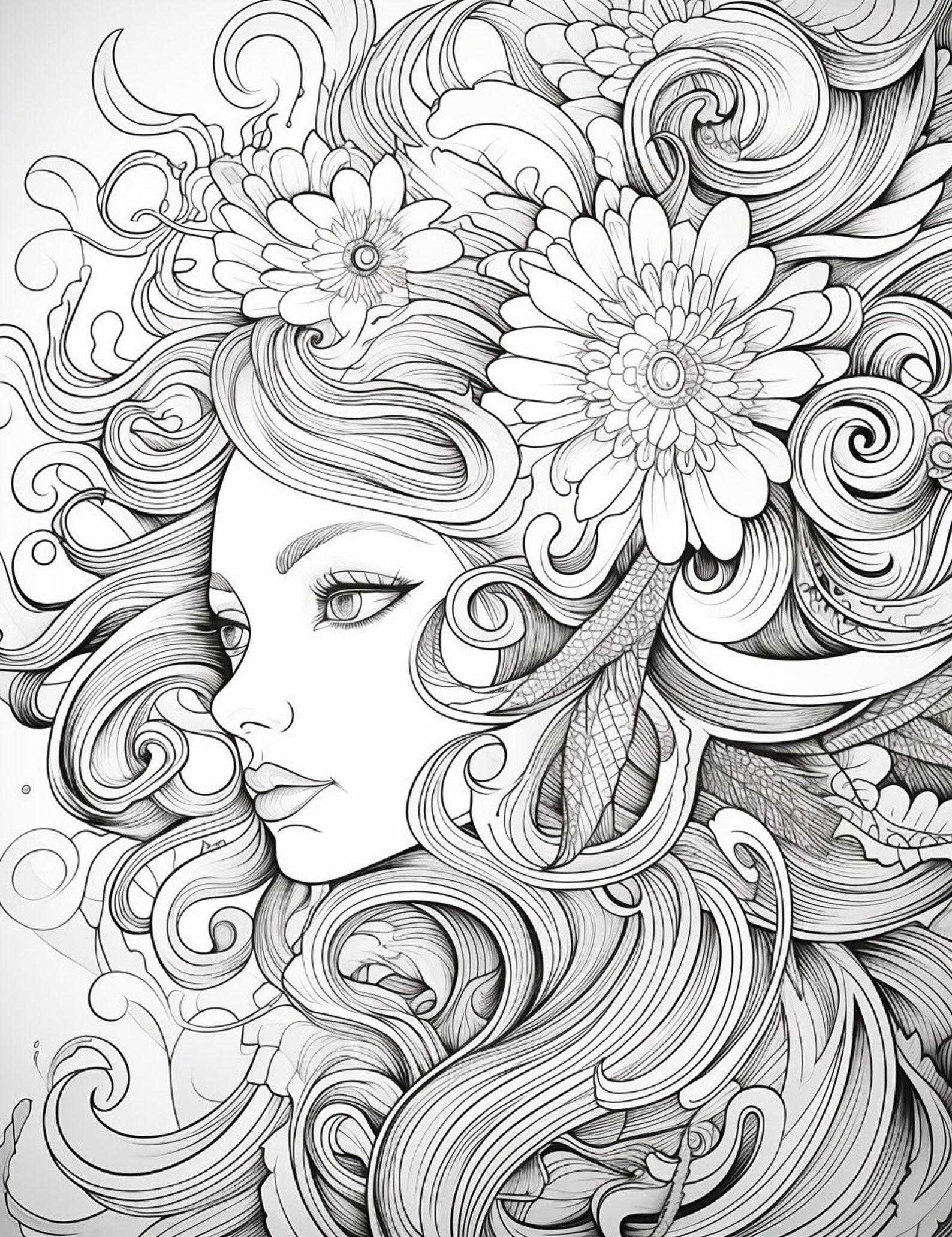 Woman's Face Coloring Page for Relaxing 12 Pages - Etsy