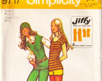 1960s Cropped Top Bra Shirt Capri Shorts SZ 12 Simplicity 2075 **SEE ...