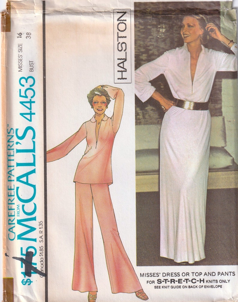 HALSTON Deep V-neck Dress Top Pants SZ 16 Mccall's 4453 - Etsy