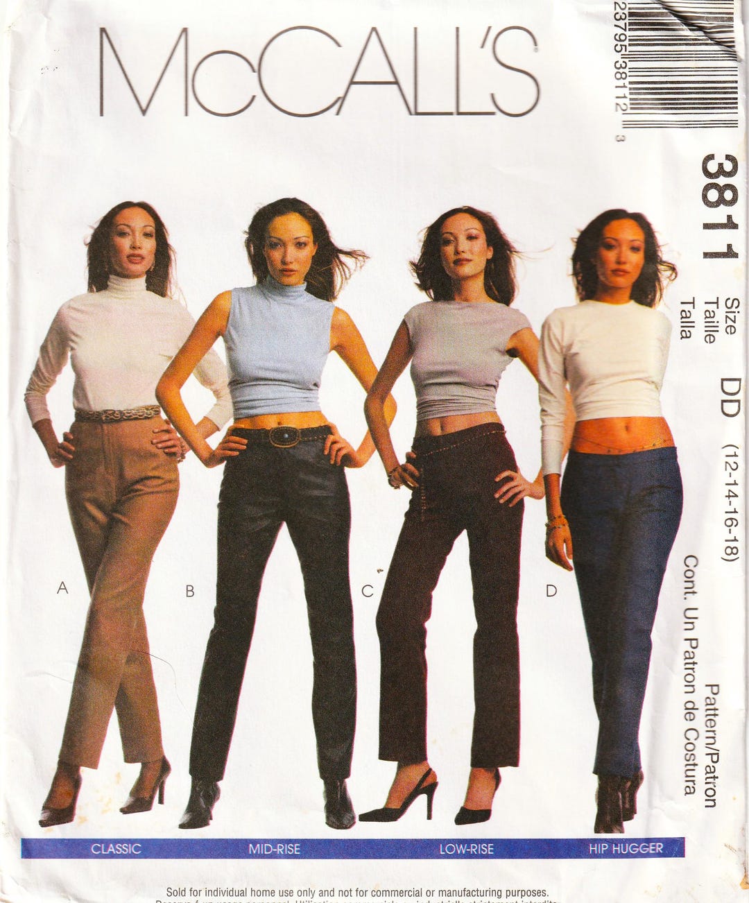Classic Mid Low Rise Hip Hugger Pants 12-18 Mccall's 3811 - Etsy