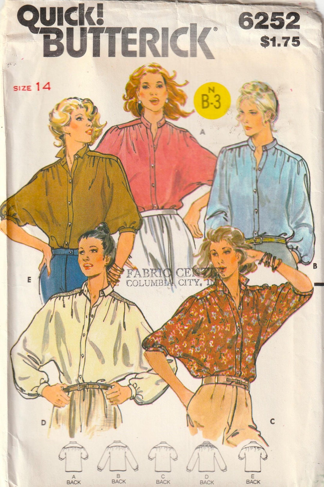 QUICK Loose Fit Dolman Sleeved Blouses SZ 14 Butterick 6252 - Etsy