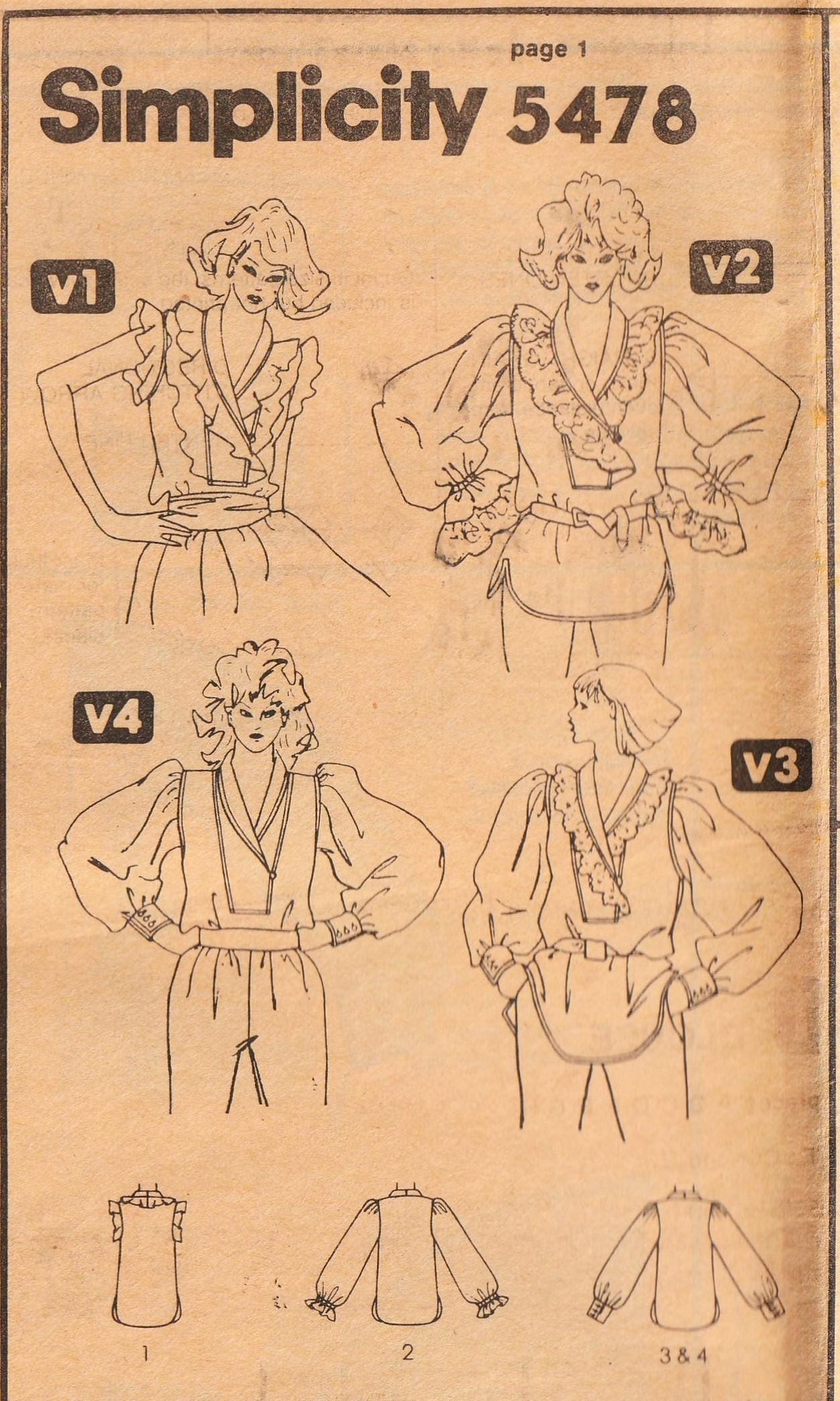 1980s FANCY Blouses 10-12 Simplicity 5478 - Etsy