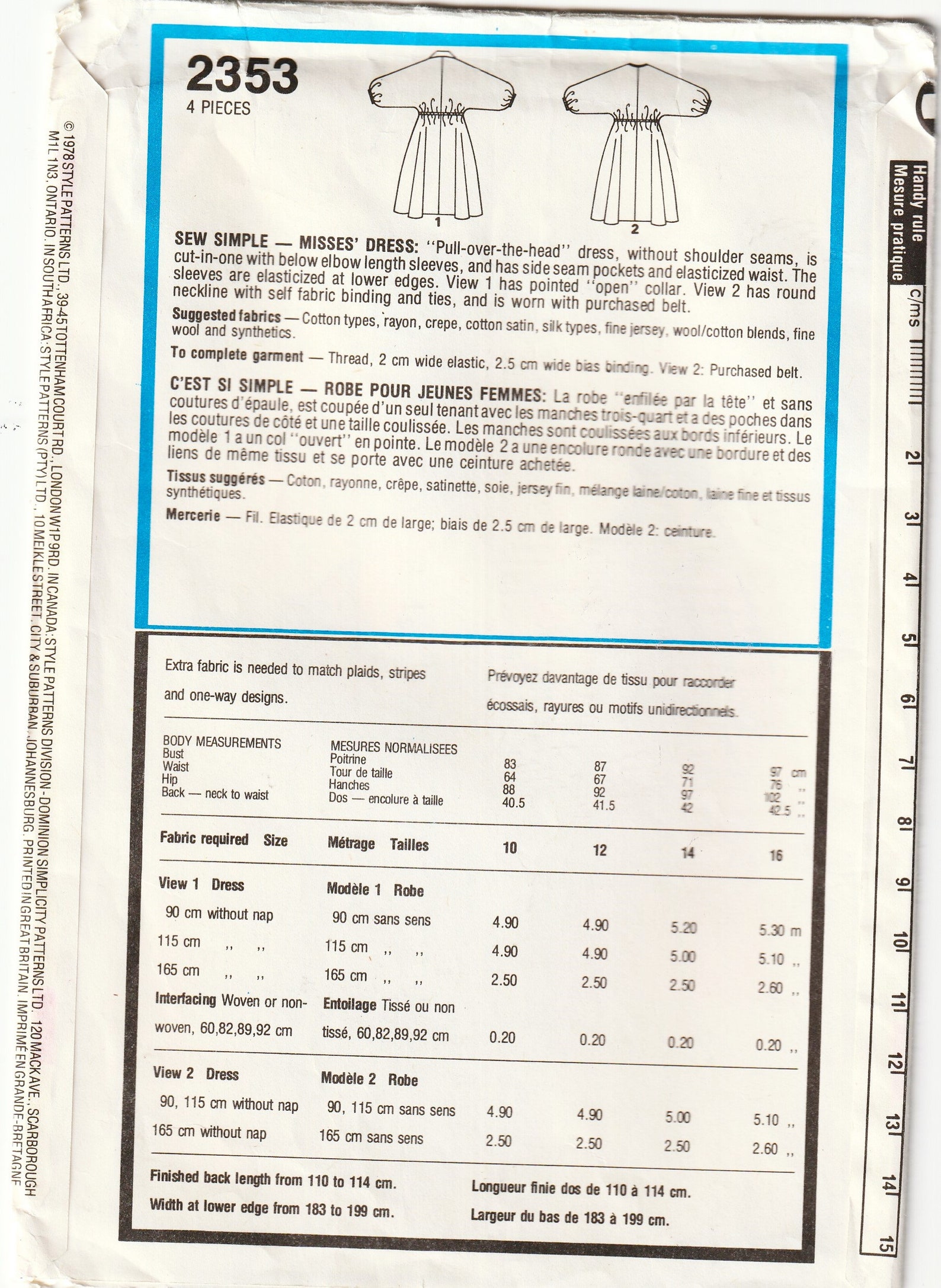 1970s Dresses SZ 14 Style Sew Pattern 2353 - Etsy
