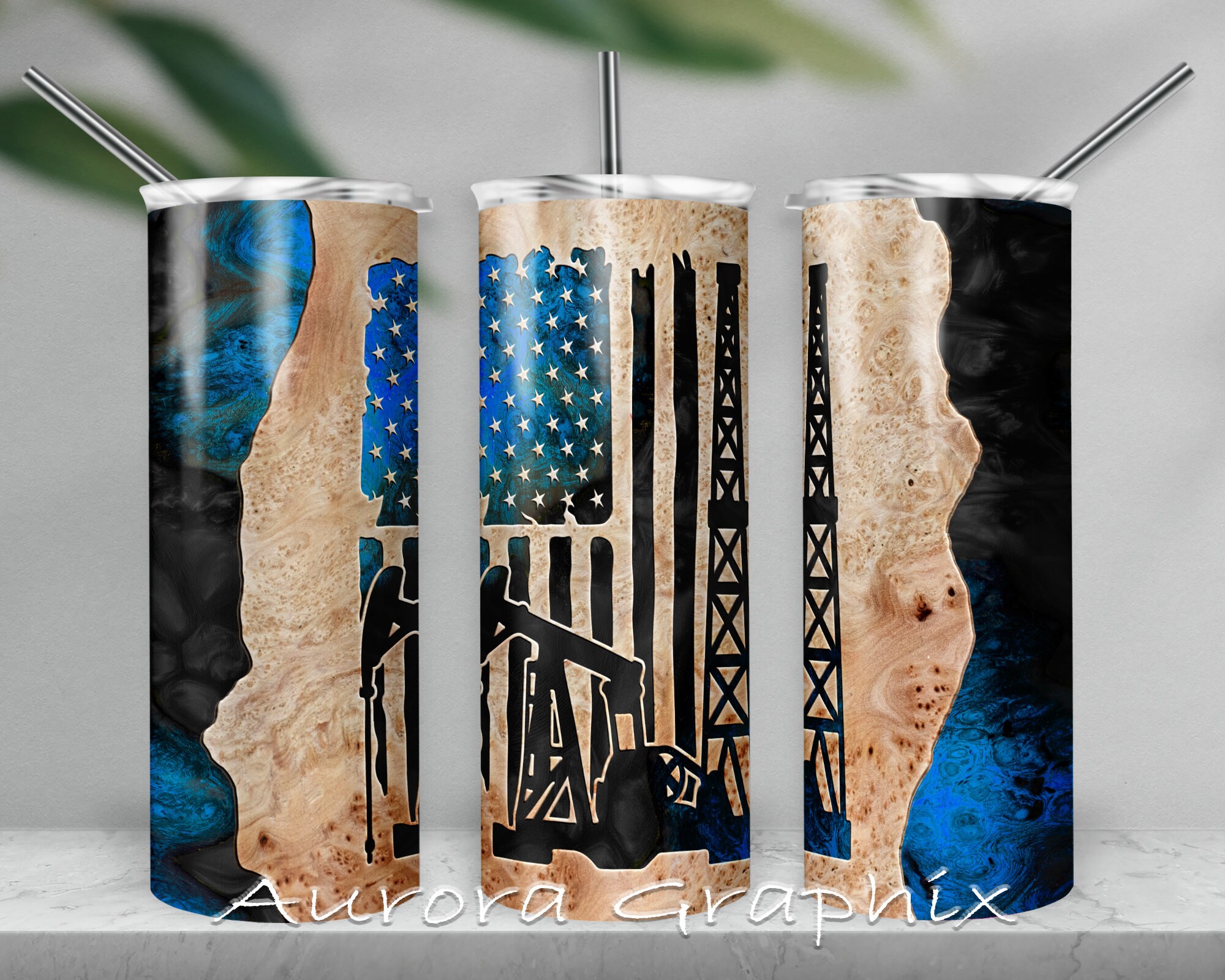 Oilfield Digital 20oz Skinny Tumbler Wrap Oil Rig Wood Resin - Etsy