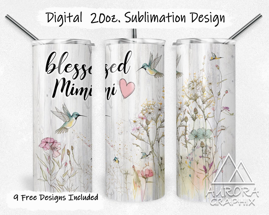Blessed Mimi Hummingbirds 20oz Skinny Tumbler Wrap Wood Floral Seamless ...
