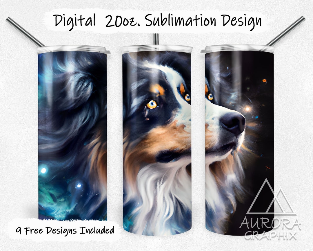 Australian Shepherd Dog - Digital 20oz Skinny Tumbler Wrap Aussie ...