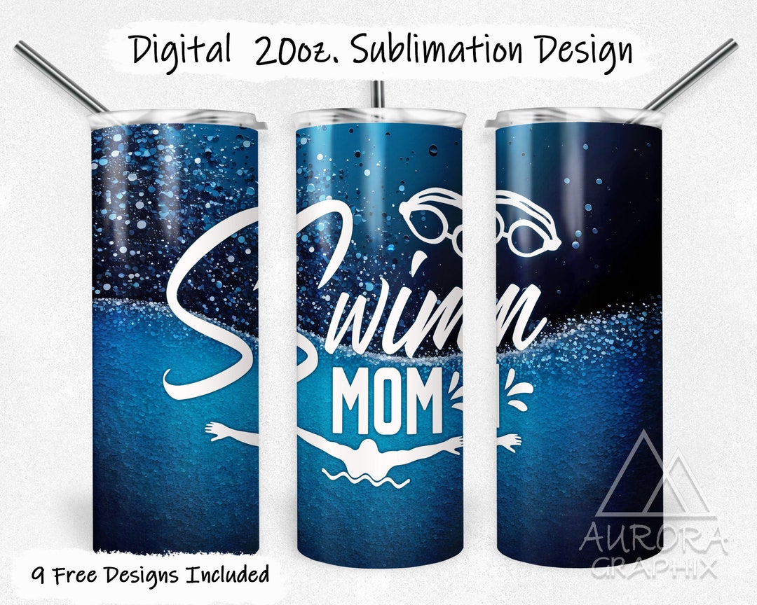 Swim Mom - Digital 20oz Skinny Tumbler Wrap Sports Team Watercolor ...