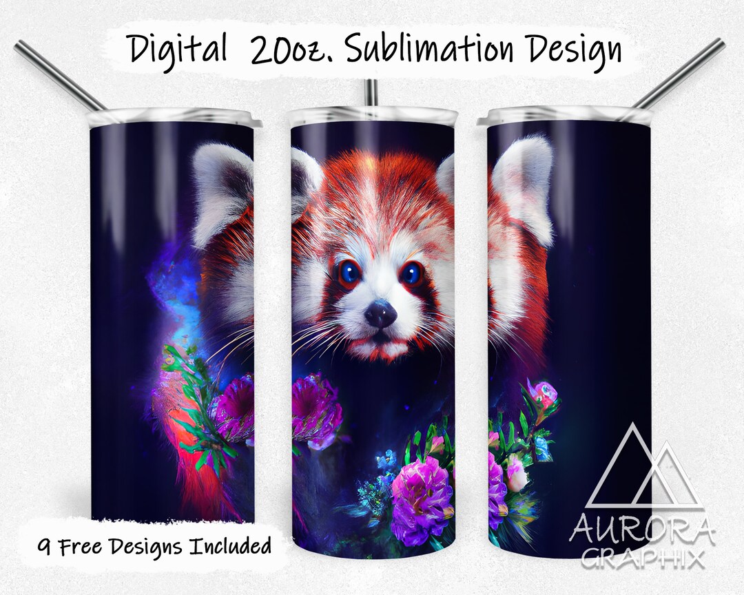 Red Panda Bear - Digital 20oz Skinny Tumbler Wrap Rainbow Floral Jungle ...