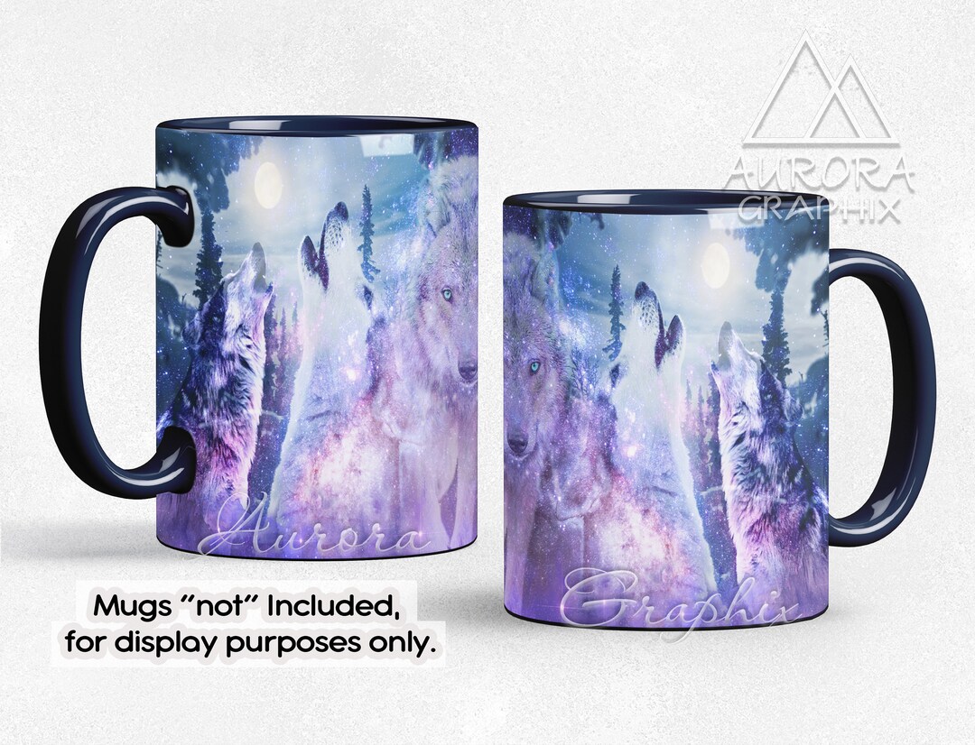 Howling Wolves - Coffee Mug Wrap Northern Lights Moon Wolf 11oz 15oz ...