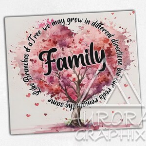 Family Tree - Digital 20oz Skinny Tumbler Wrap Watercolor Pink Heart ...