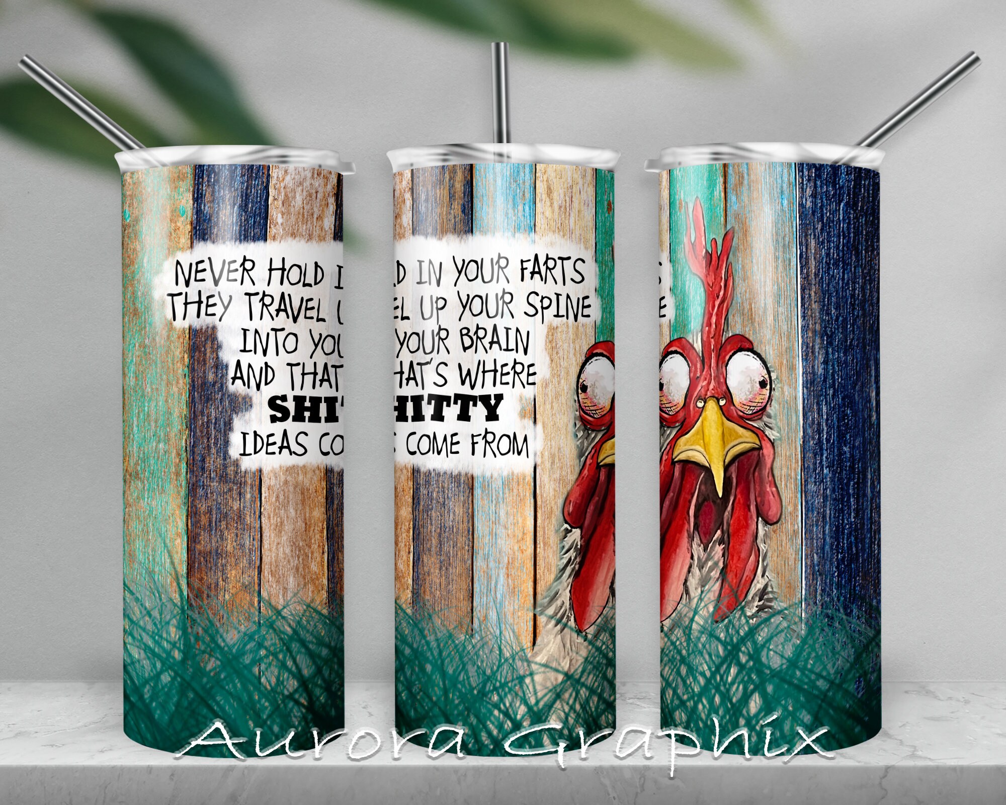 Funny Chicken Digital 20oz Skinny Tumbler Wrap Fart Rooster - Etsy