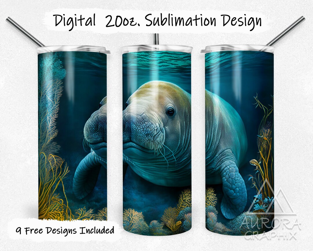 Manatee - Digital 20oz Skinny Tumbler Wrap Watercolor Under the Sea ...