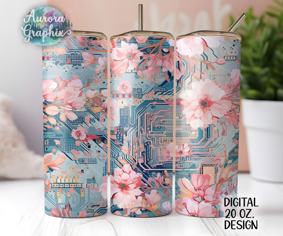 Floral CPU - Digital 20oz Skinny Tumbler Wrap Computer I.T. Coding ...
