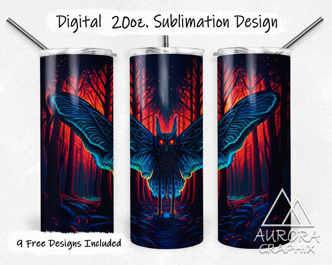 Mothman - Digital 20oz Skinny Tumbler Wrap Cryptid Moth Nocturnal Night ...