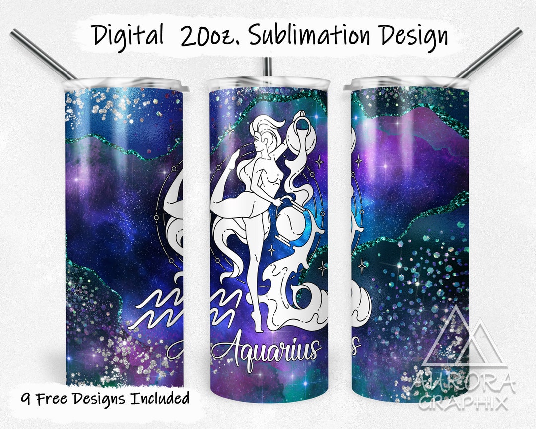 Aquarius Zodiac - Digital 20oz Skinny Tumbler Wrap Galaxy Horoscope ...