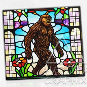Stained Glass Sasquatch - Digital 20oz Skinny Tumbler Wrap Bigfoot Ape ...