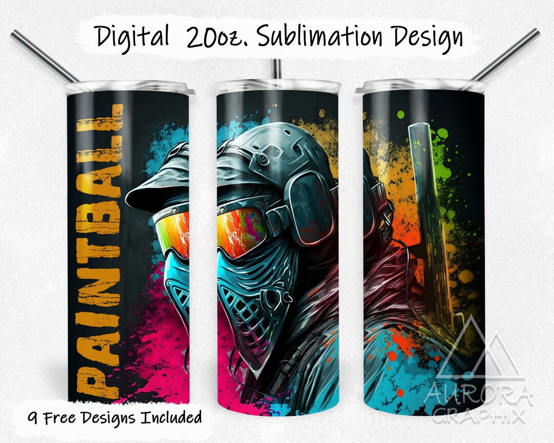 Paintball - Digital 20oz Skinny Tumbler Wrap Sports Battle Neon Paint ...